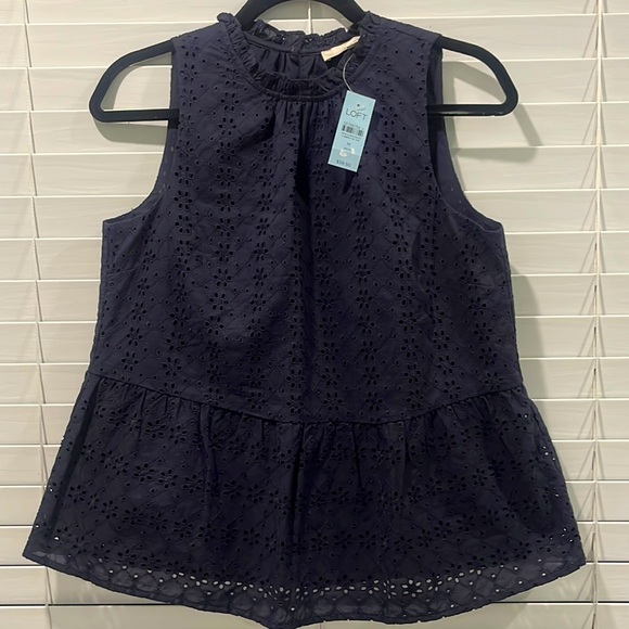 LOFT | Tops | Nwt M Loft Petite Navy Sleeveless Peplum Blouse | Poshmark